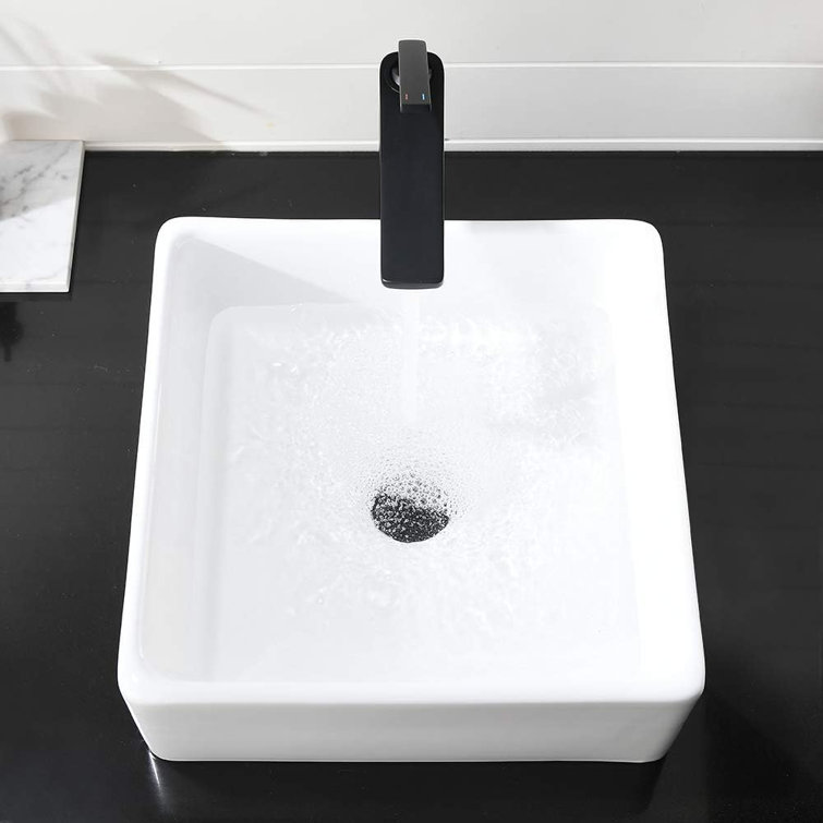SOUEEUM 15'' White Ceramic Square Bathroom Sink | Wayfair